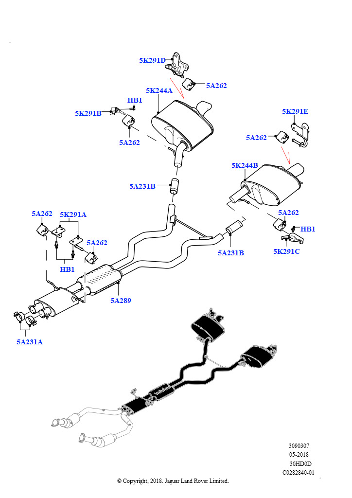 Задняя система выпуска (3.0L DOHC GDI SC V6 БЕНЗИНОВЫЙ) Range Rover ...